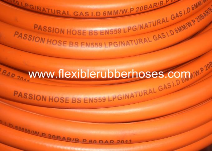 Orange 3 / 8 " Gas Pipe , Lpg Hose Pipe WP 2 Mpa 300 Psi -30℃ ~ 90℃